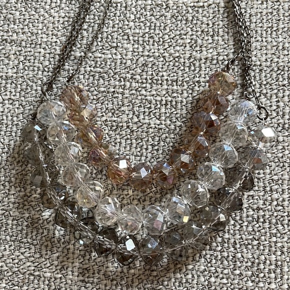 Jewelry | Vintage Mid Century 3 Strand Crystal Necklace Amber Clear ...